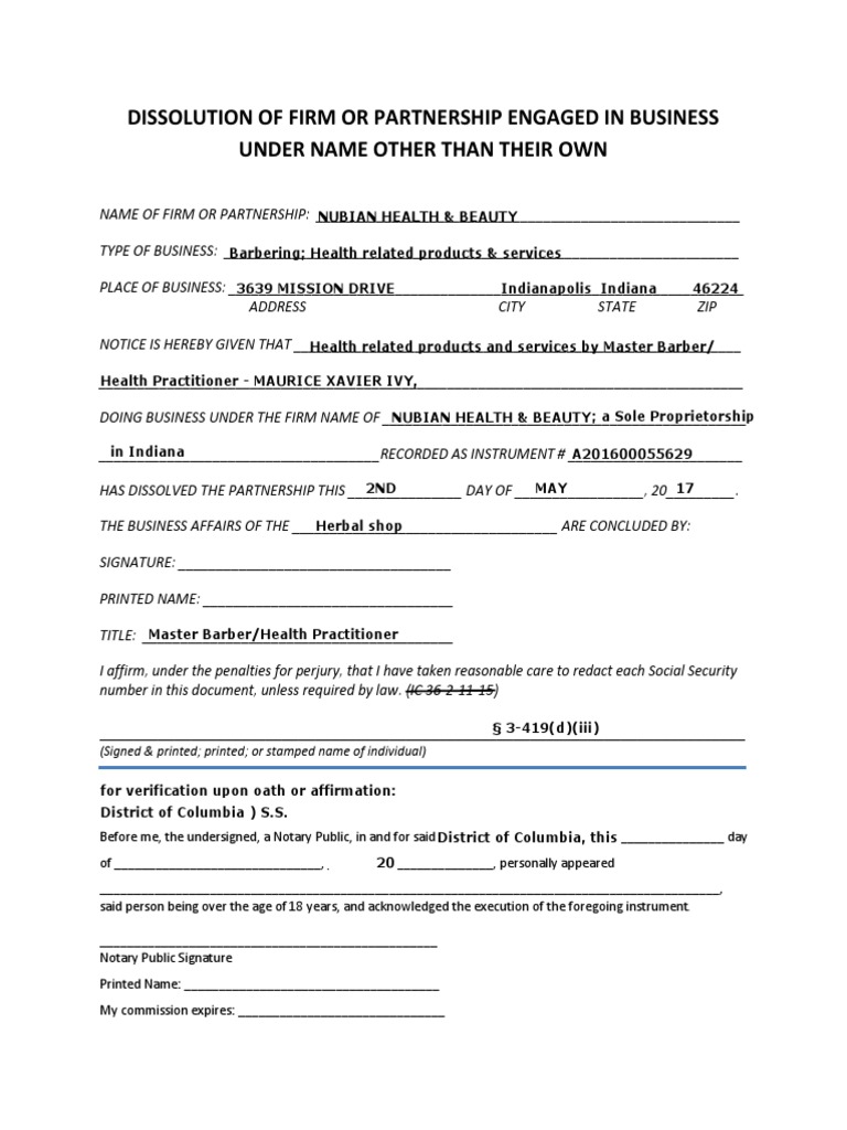 Dissolution Business From | PDF | Notary Public | Virtue