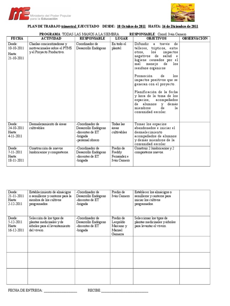 Plan de Trabajo Trimestral PTMS | PDF | Business | Economía (general)
