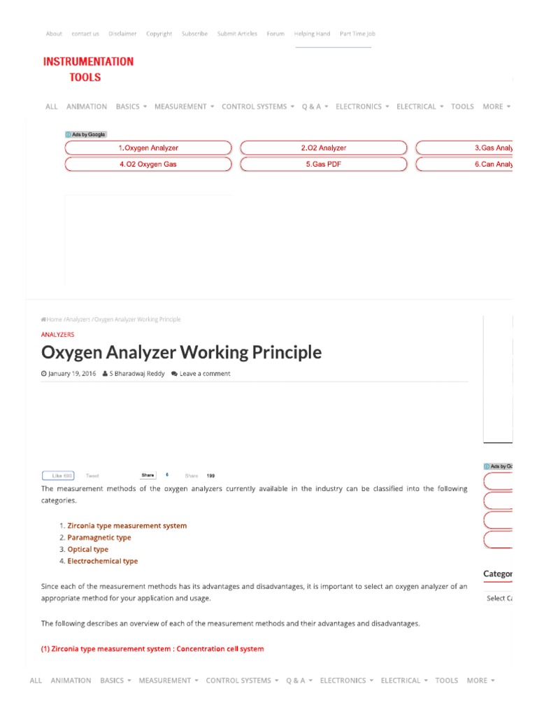 Oxygen Analyzer Working Principle Instrumentation Tools PDF | PDF