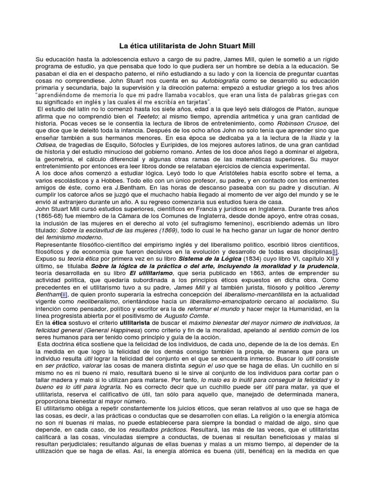 Etica Utilitarista PDF | PDF | Utilitarismo | John Stuart Mill