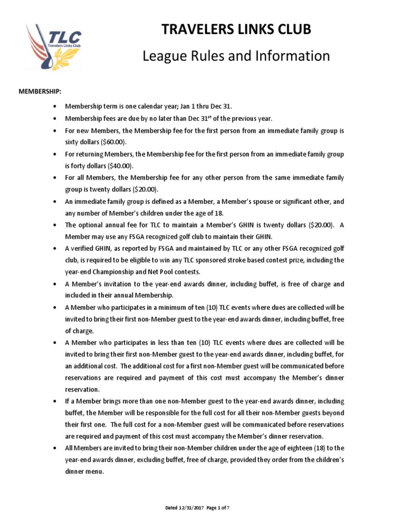 TLC Rules Information 11-01-2017 | PDF | Golf Course | Par (Score)