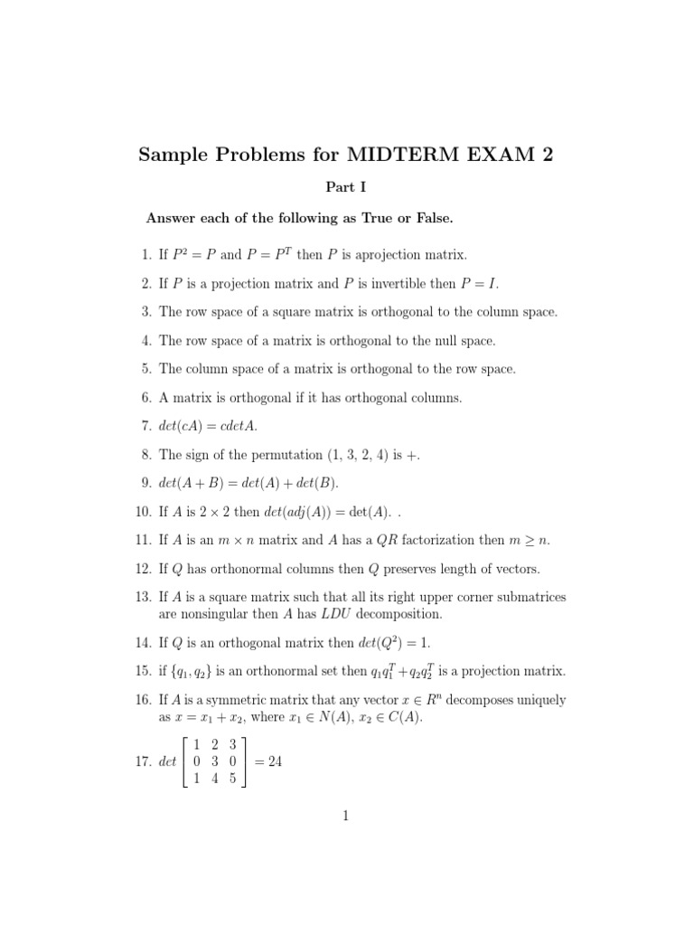 Linear Algebra Practice Exercises | PDF | Matrix (Mathematics) | Matrix ...