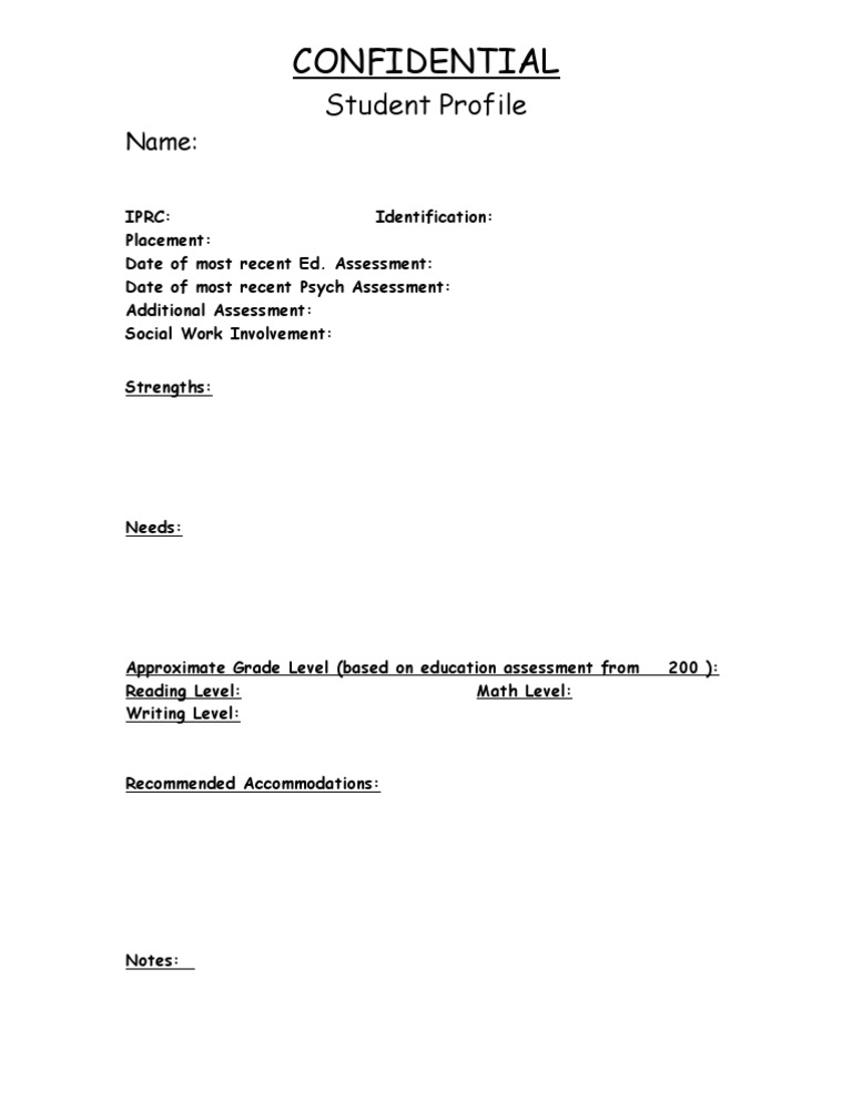 Student Profile Template To Write On | PDF | Pedagogy | Cognition