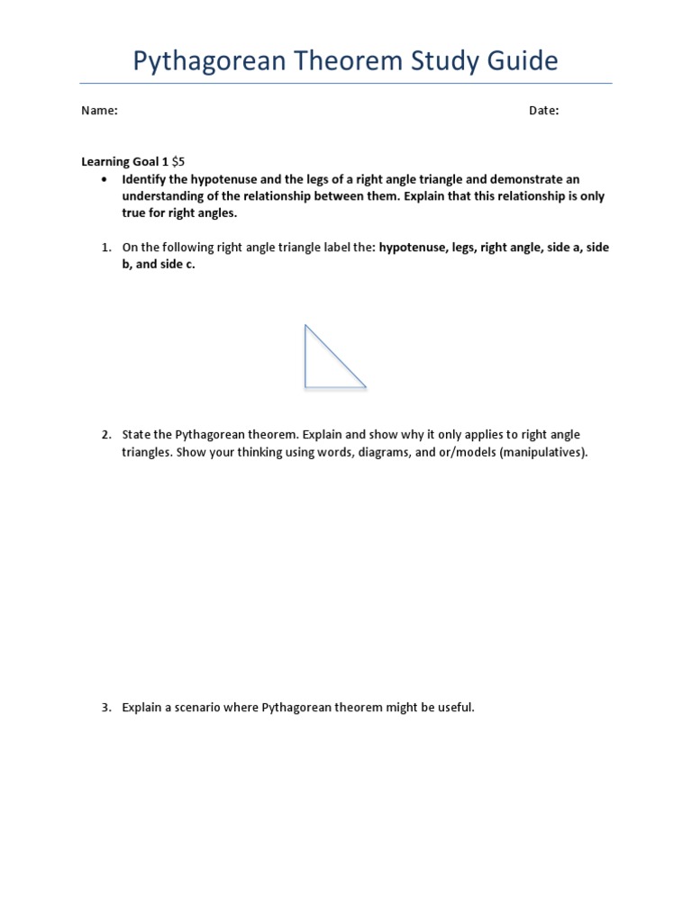 Pythagorean Theorem Study Guide 2017 | PDF | Triangle | Elementary Geometry