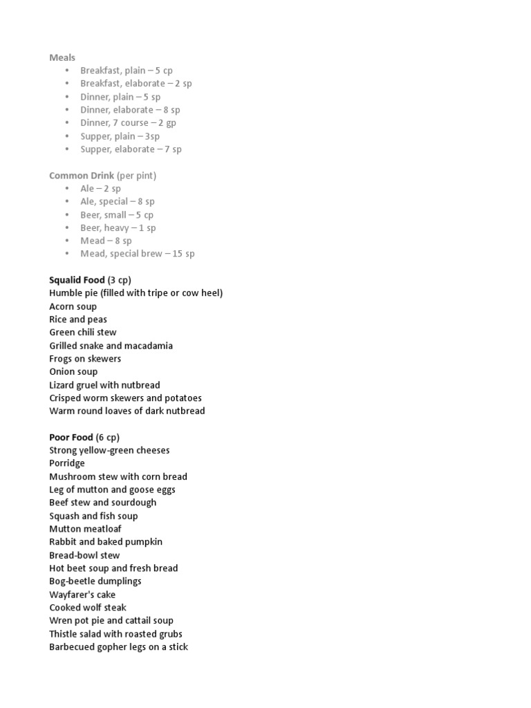 Food and Drink in D&D | PDF | Ale | Drink