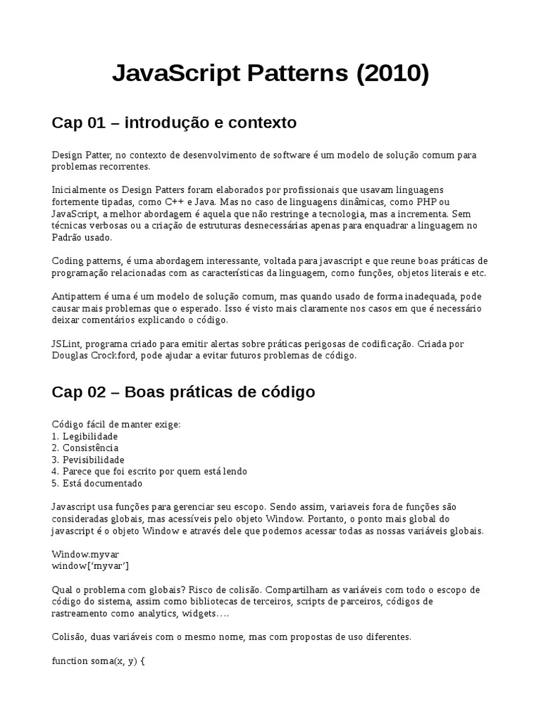 Javascript Design Patterns | PDF | Script Java | Parâmetro (programação ...