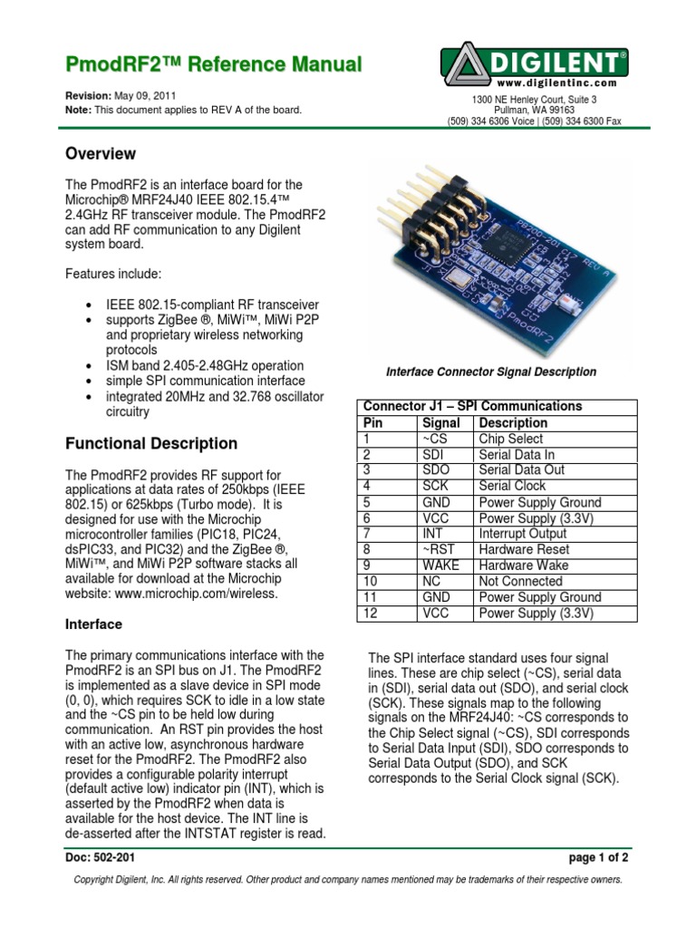 Pmod RF2 | PDF | Manufactured Goods | Physical Layer Protocols