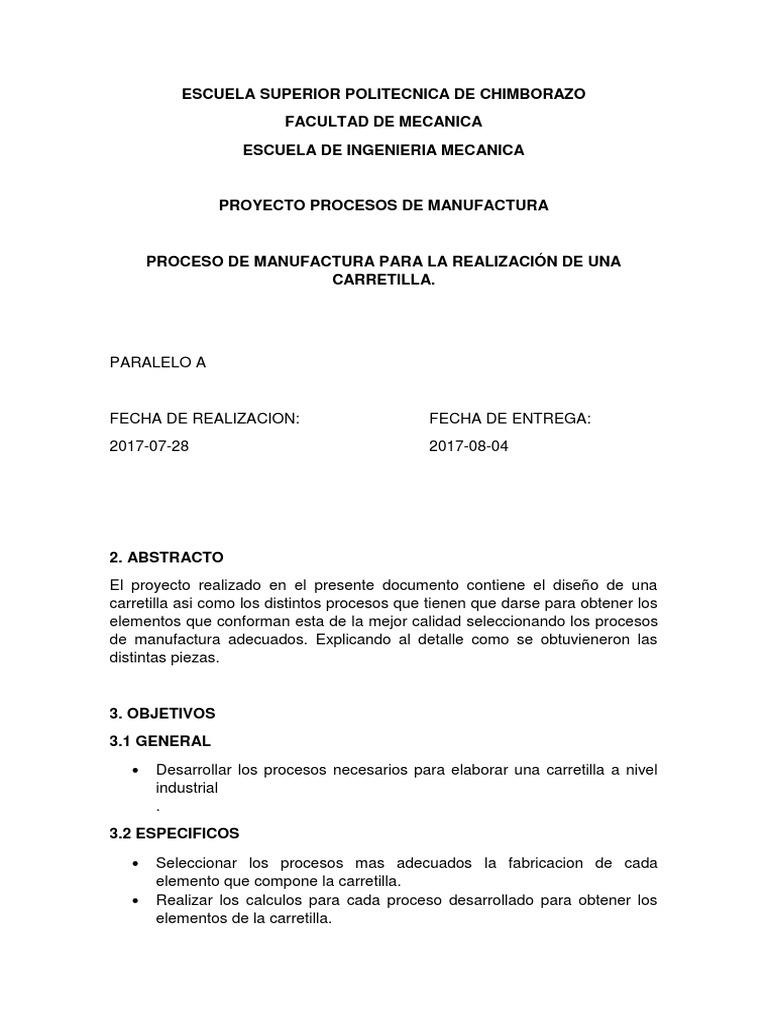 Proceso de Manufactura para La Realización de Una Carretilla. | PDF | Metalurgia | Rieles