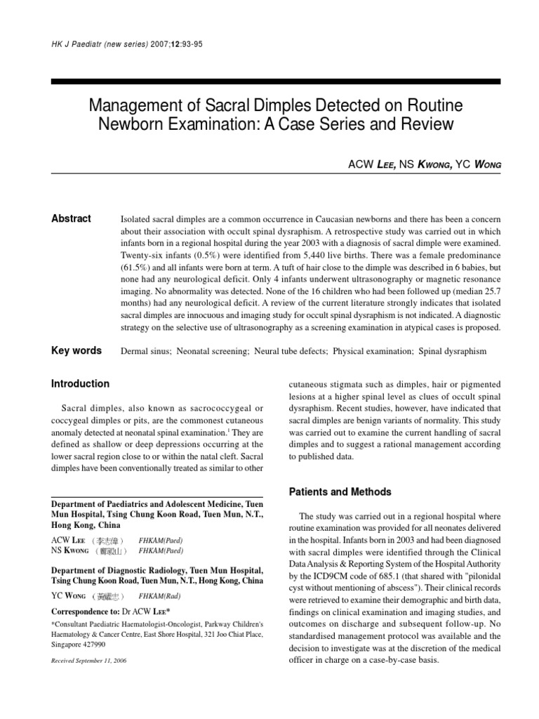 Management of Sacral Dimples Detected on Routine Newborn Examination: A ...