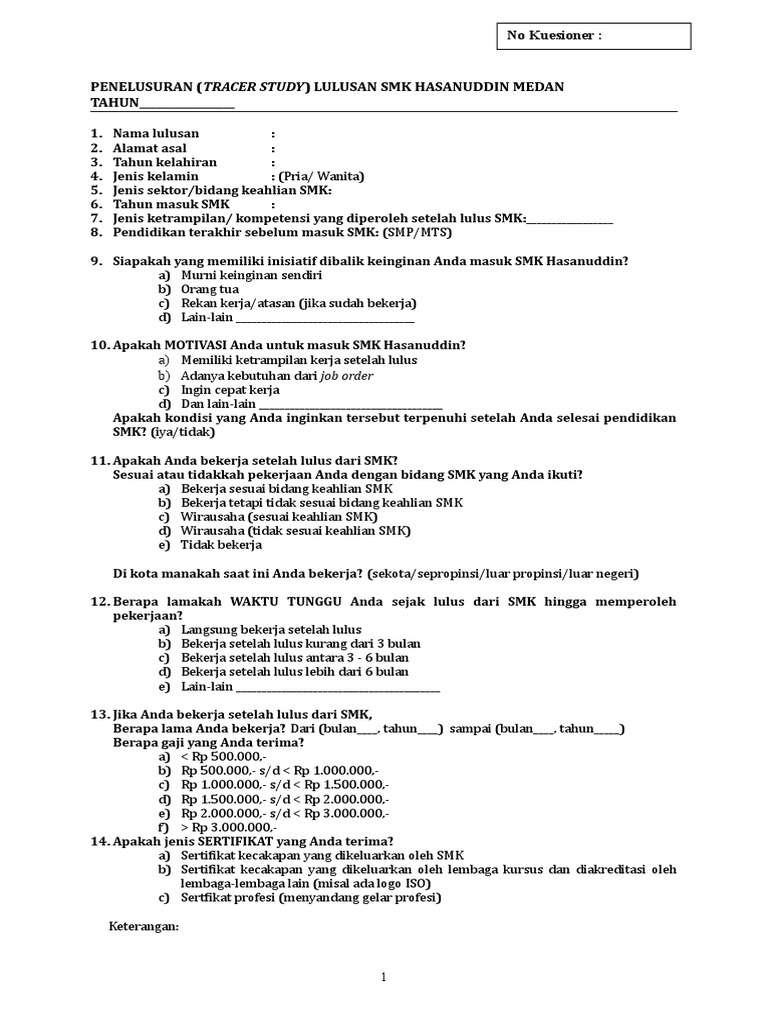 Tracer Study Lulusan SMK Hasanuddin | PDF