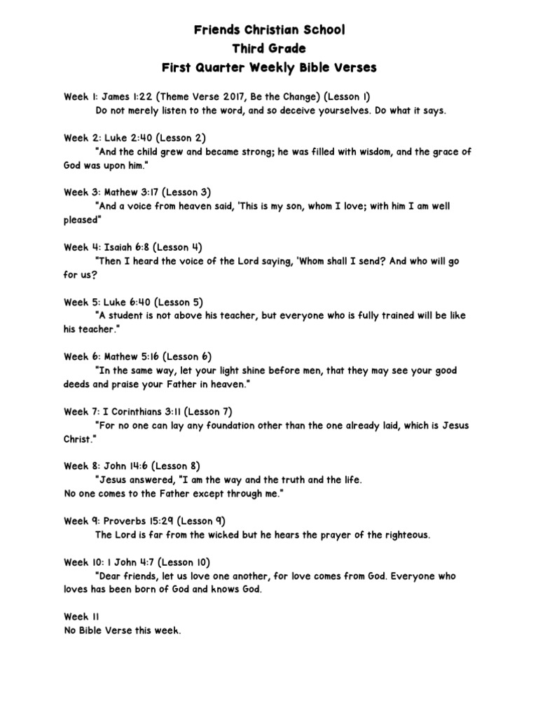 Third Grade Bible Verses Q1 | PDF