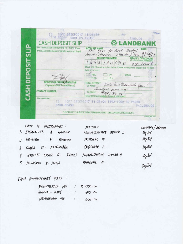 Pagba Deposit Slip | PDF