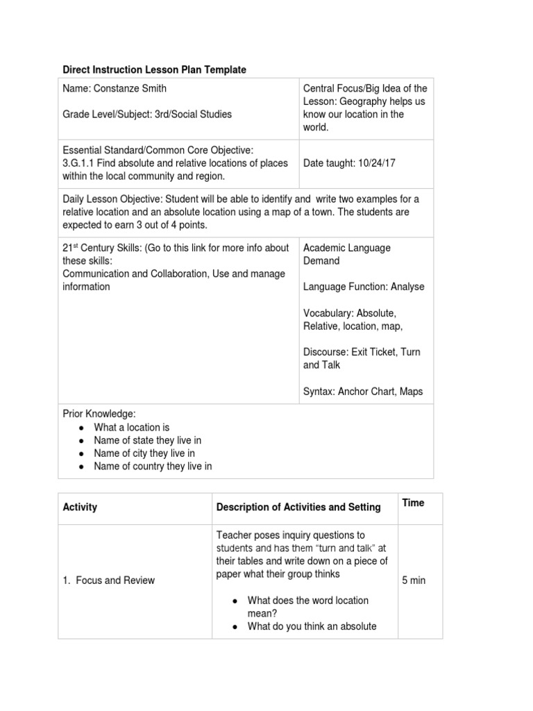 social studies-whole group lesson plan | Lesson Plan | Teachers