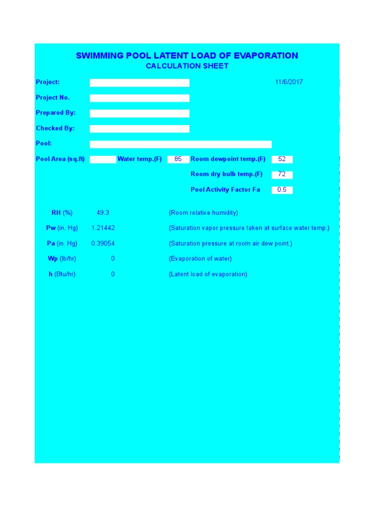 SWIMMING POOL LATENT LOAD (Version 1.1) | PDF | Atmosphere Of Earth ...