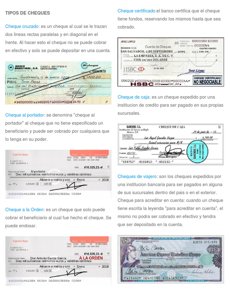 Los diferentes tipos de cheques y sus características | PDF | Cheque ...