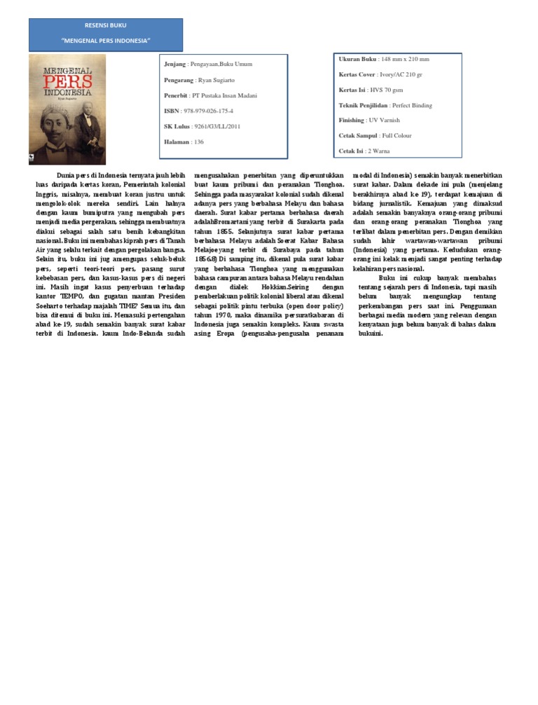 Sejarah Pers di Indonesia: Buku Ryan Sugiarto | PDF