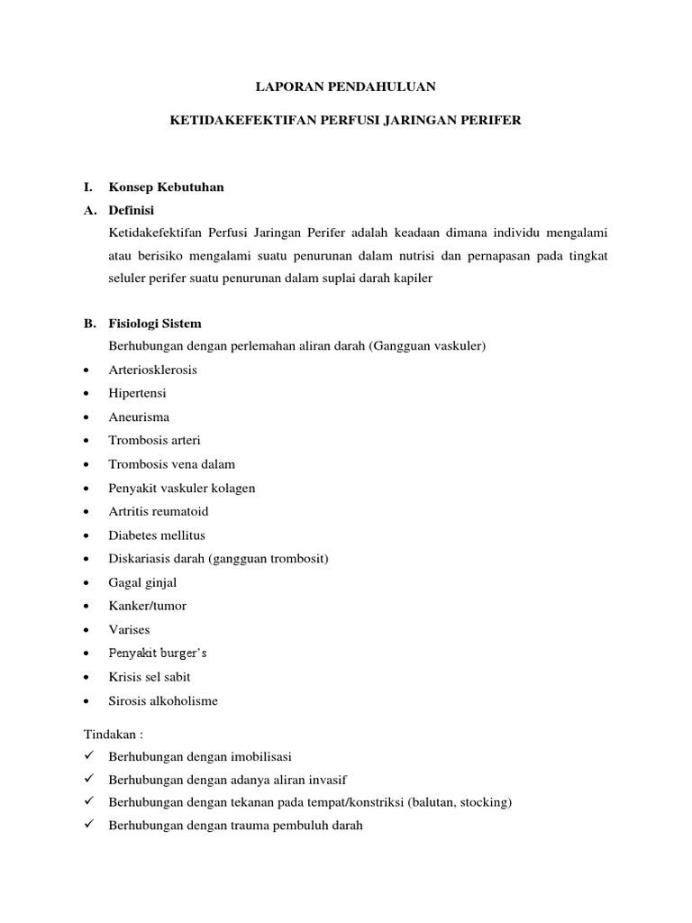 LAPORAN PENDAHULUAN Perfusi Jaringan Perifer | PDF