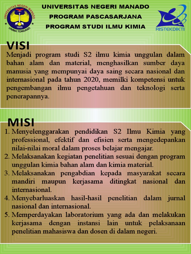 Visi dan Misi Program Studi Kimia S2 | PDF