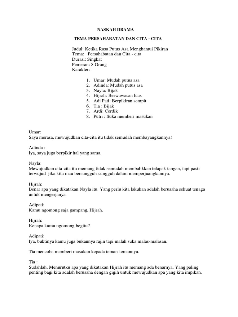 Naskah Drama 8 Orang Tema Persahabatan Dan Cita | PDF | Pengembangan Diri