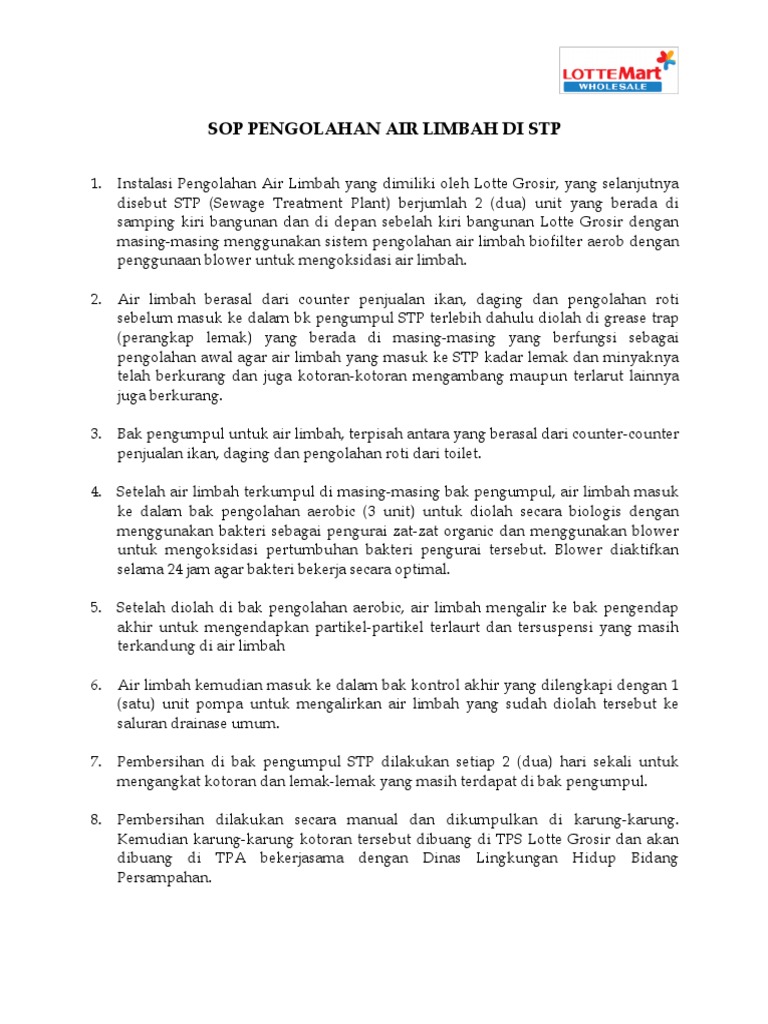 SOP Pengolahan Air Limbah Di STP | PDF