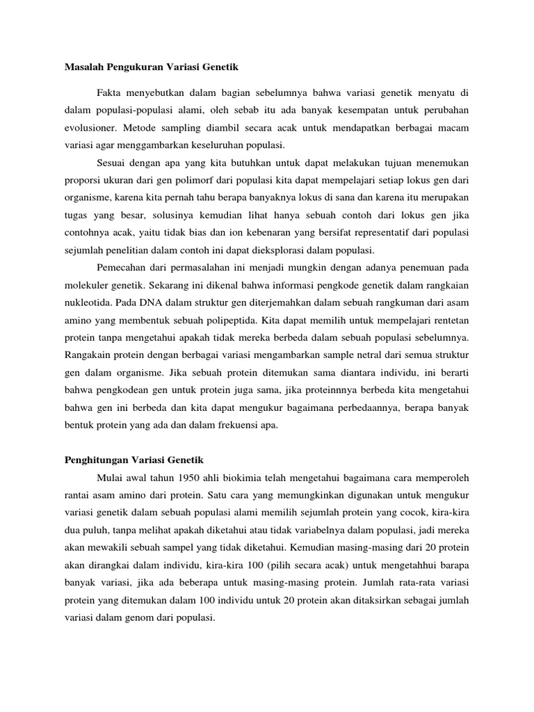 Masalah Pengukuran Variasi Genetik Genetika Populasi | PDF ...