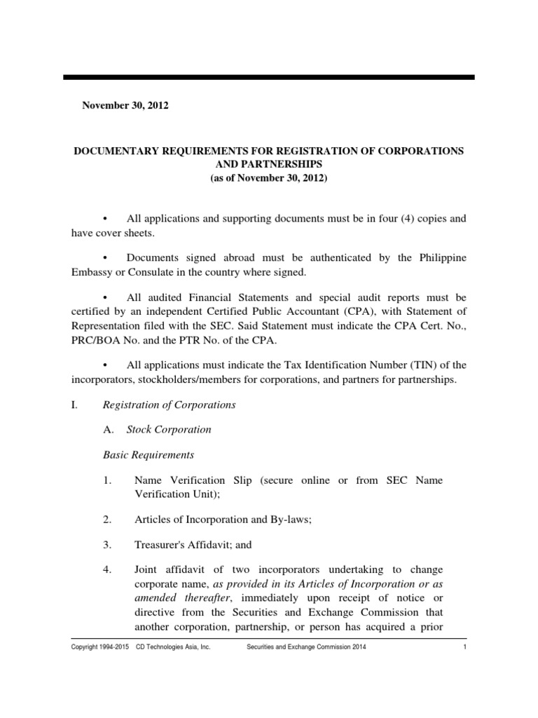SEC Rules and Regulations - Documentary Requirements For Registration ...