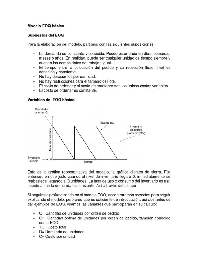 Modelo EOQ: Supuestos y Ejemplo | PDF | Inventario | Ciencias económicas