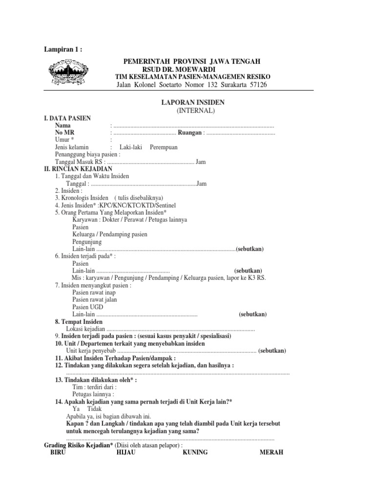 Form Laporan Insiden Keselamatan Pasien | PDF