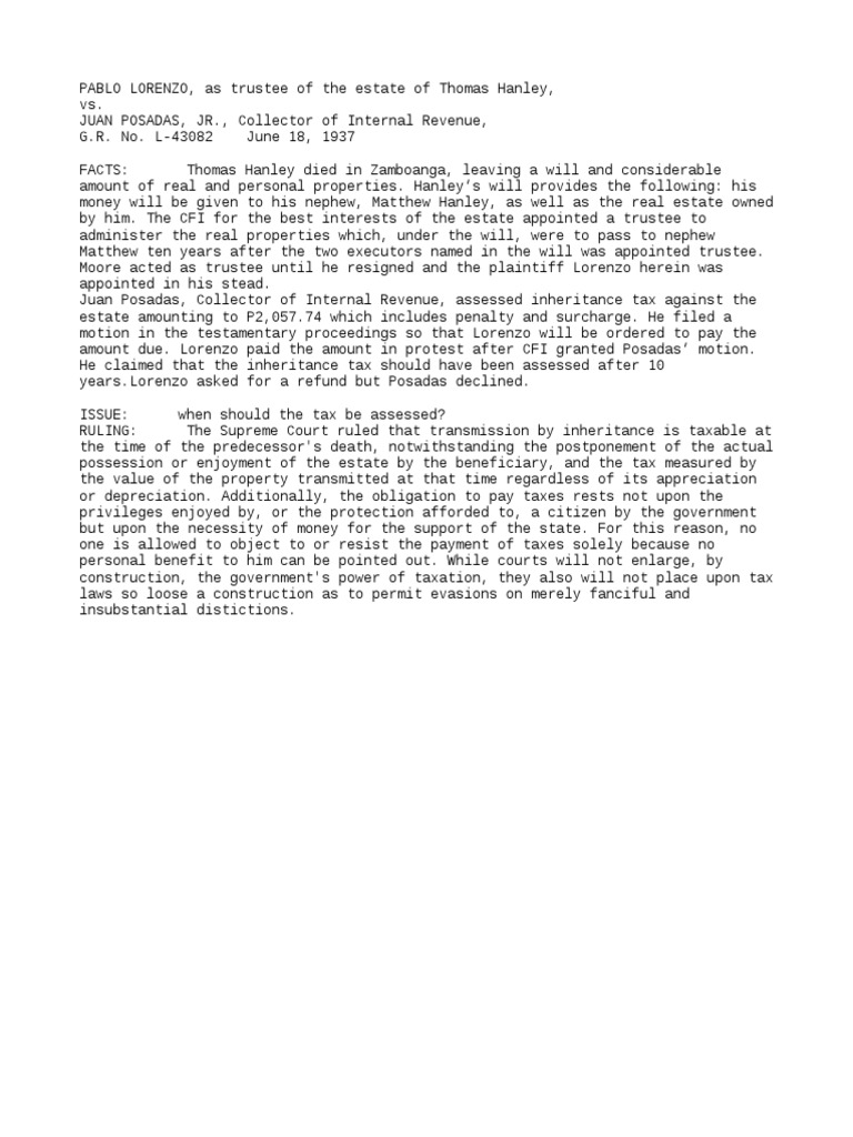 Lorenzo Vs Posadas Case Digest | PDF
