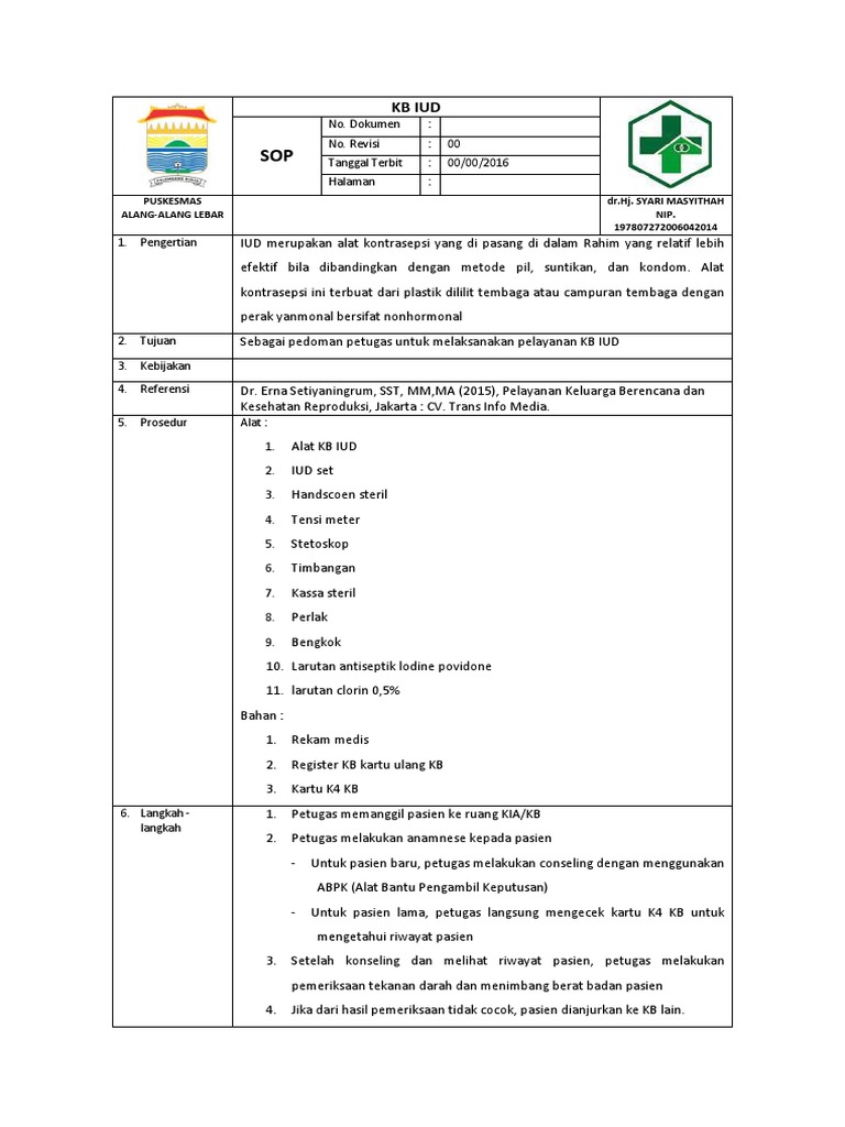 Sop Pemasangan KB Iud | PDF