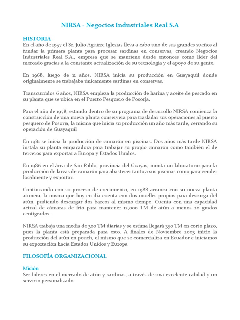 Historia y Expansión de NIRSA | PDF | Calidad (comercial) | Alimentos