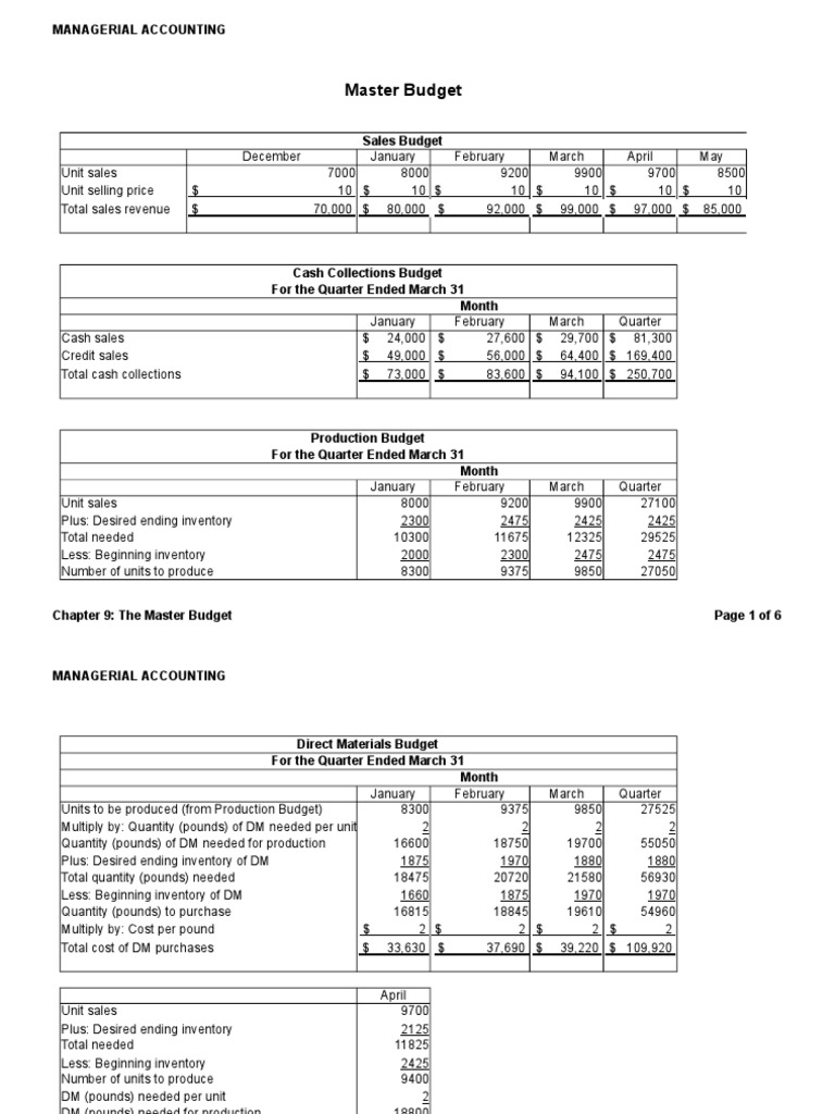 Acct 2020 Excel Master Budget | PDF | Cost | Expense
