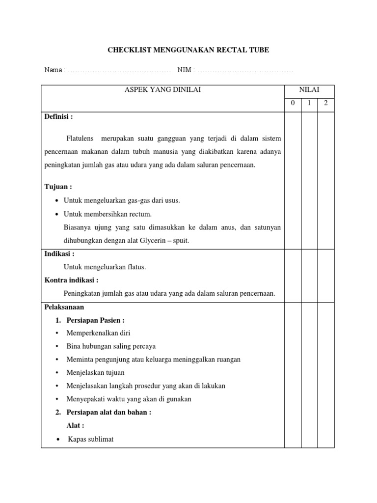 Checklist Menggunakan Rectal Tube | PDF