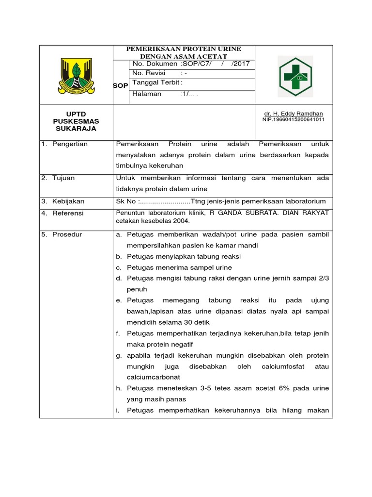 8.1.1.1 SOP Pemeriksaan Protein Urine | PDF