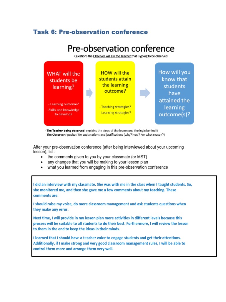 Task 6: Pre-Observation Conference | PDF | Classroom Management ...