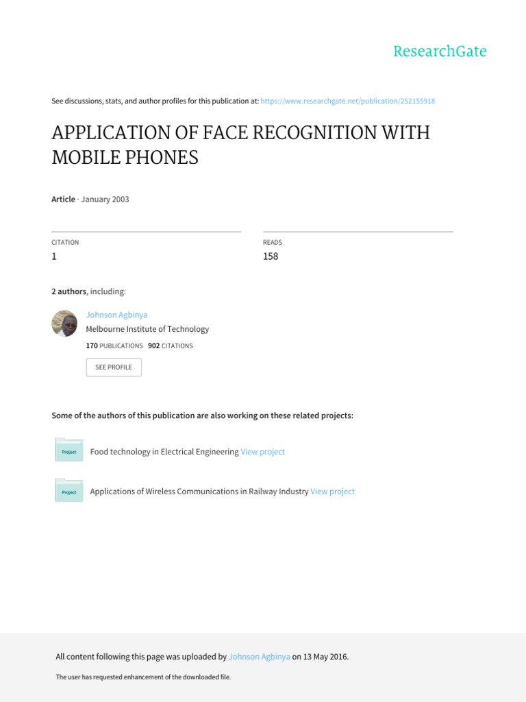 Application of Face Recognition With Mobile Phones | PDF | 3 G ...