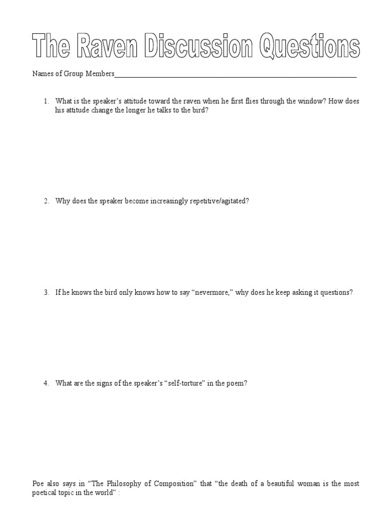 Discussion Questions for "The Raven" | PDF | The Raven | Poetry