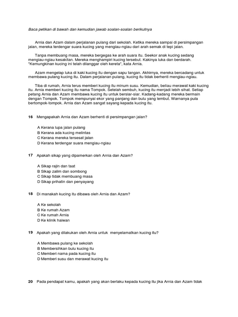 Baca Petikan Di Bawah Dan Kemudian Jawab Soalan | PDF