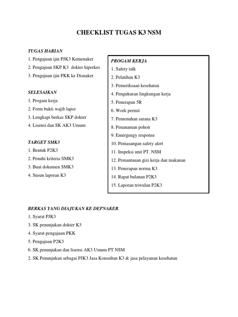 Checklist Tugas k3 | PDF | Sains & Matematika