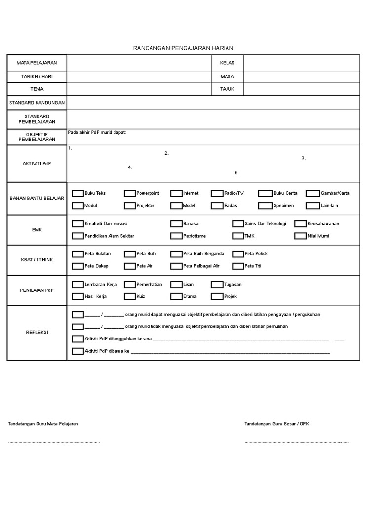 Contoh Borang Kosong RPH | PDF
