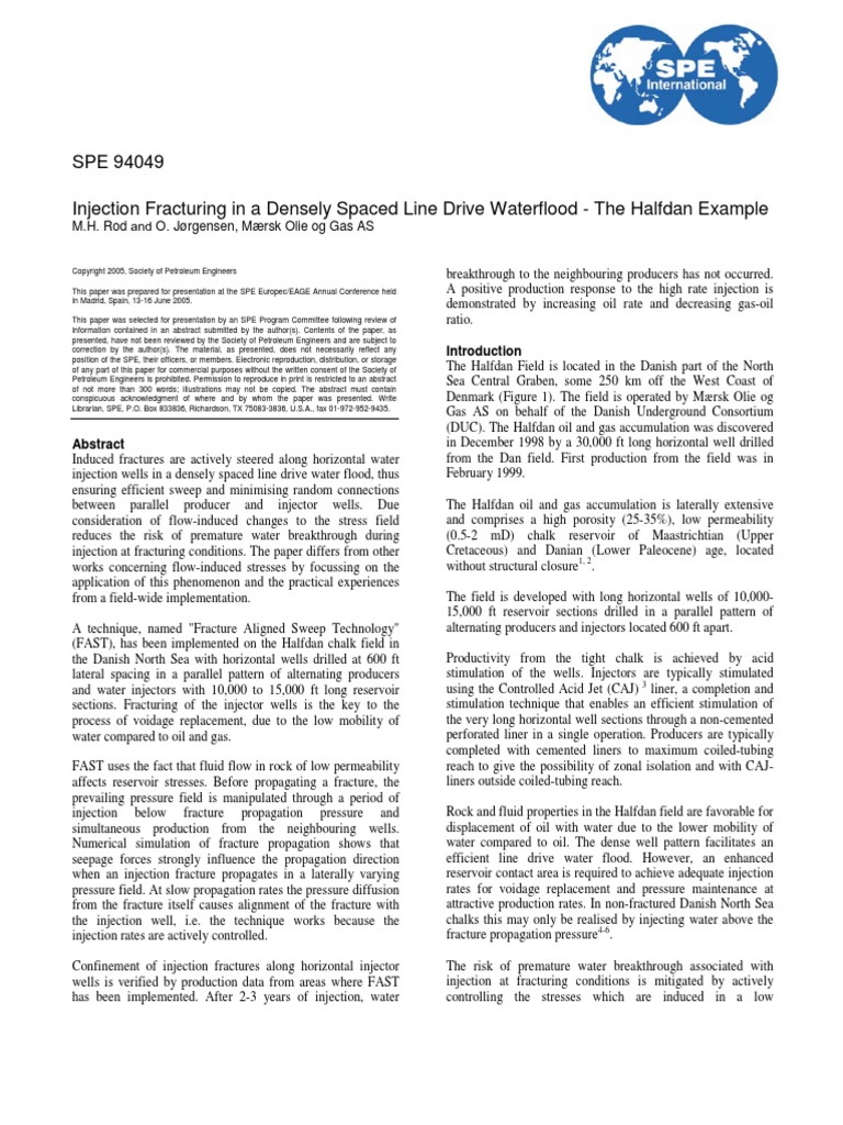 SPE - 94049 - Injection Fracturing in Dense Waterflood, Halfdan Field ...