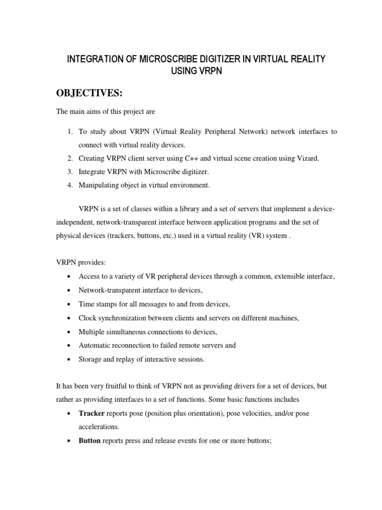Integration of Microscribe Digitizer in Virtual Reality Using VRPN ...