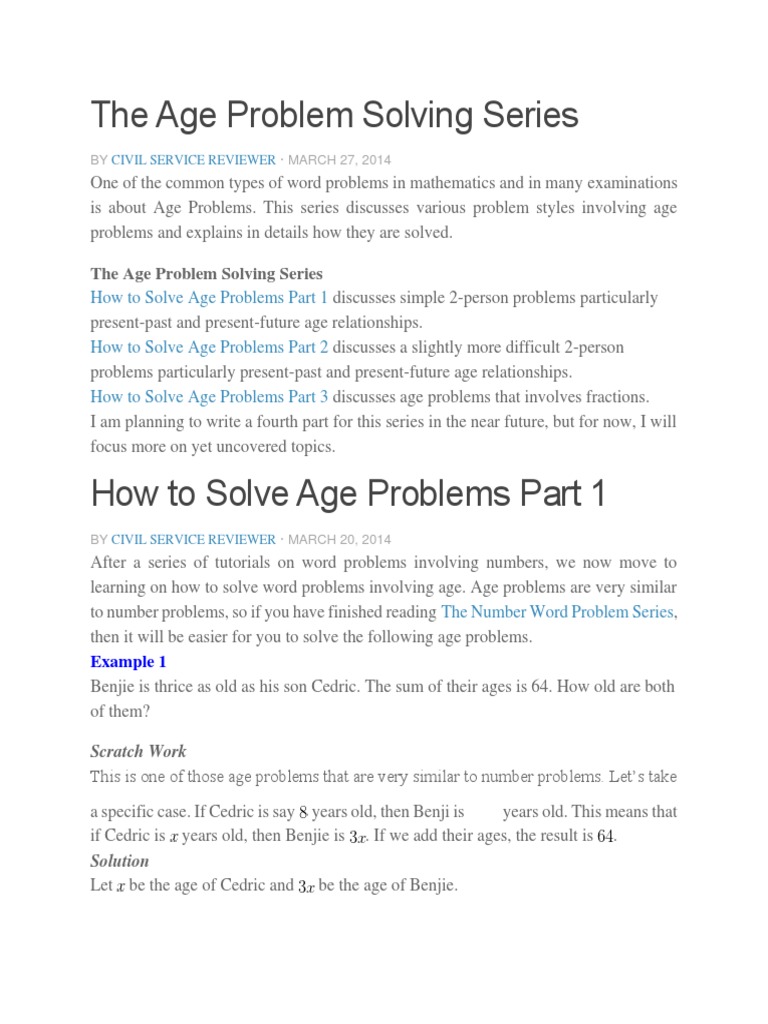 The Age Problem Solving Series | PDF | Fraction (Mathematics) | Equations