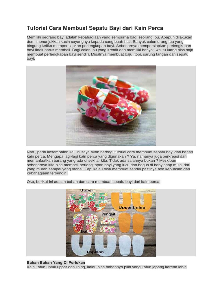 Tutorial Cara Membuat Sepatu Bayi Dari Kain Perca | PDF