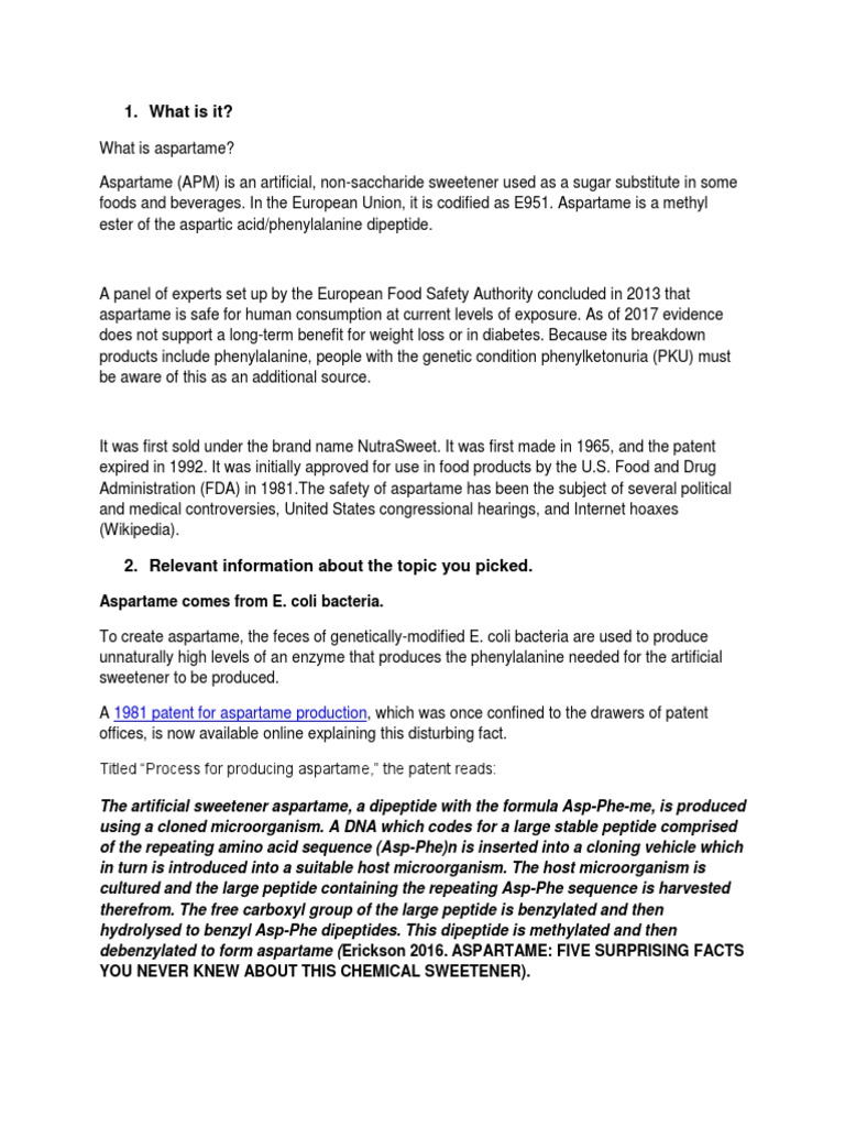 What Is It?: Aspartame Comes From E. Coli Bacteria | PDF ...