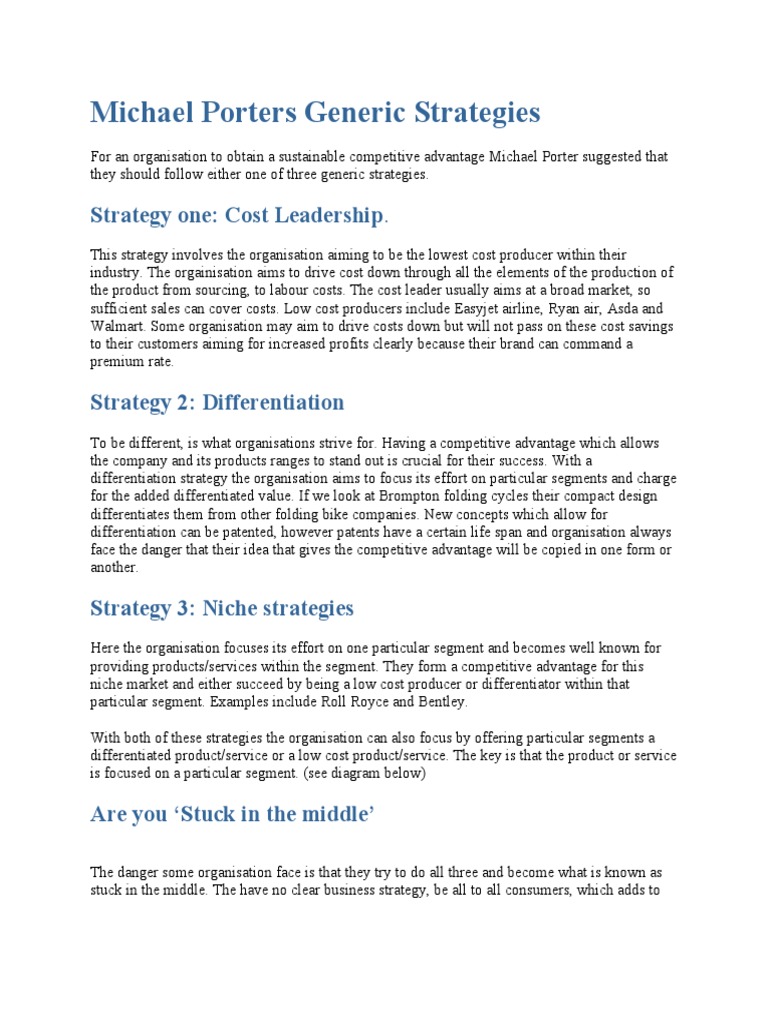 Michael Porters Generic Strategies | PDF | Business
