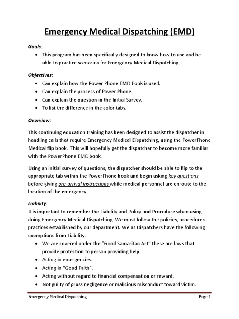 Emergency Medical Dispatch Training Guide | PDF | Dispatcher ...