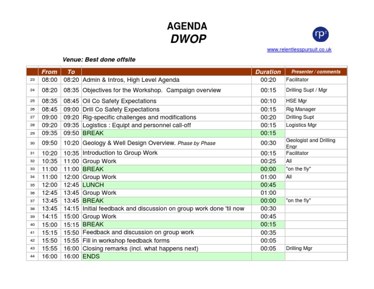 Example DWOP Agenda | PDF | Petroleum Industry | Petroleum