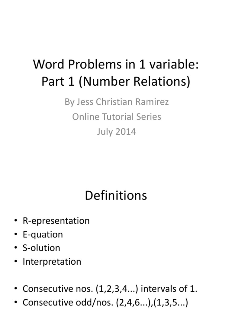 Word Problems in 1 Variable: Part 1 (Number Relations) : by Jess ...