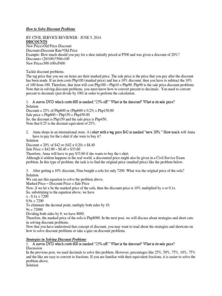 How To Solve Discount Problem1 | PDF | Fraction (Mathematics) | Percentage